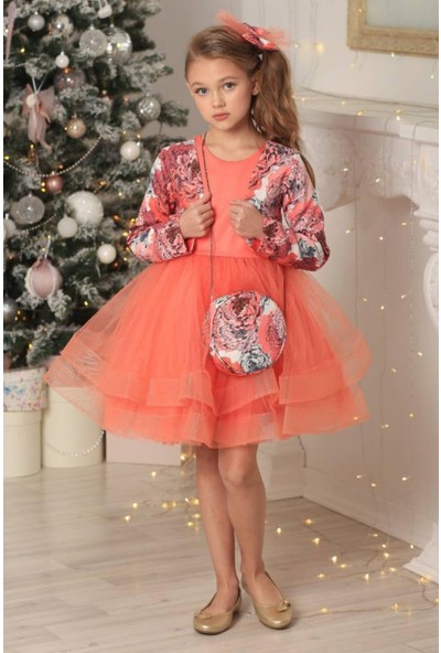 Riccotarz Kız Çocuk Çiçek Bolerolu Kabarık Tüllü Çantalı Narçiçeği Abiye