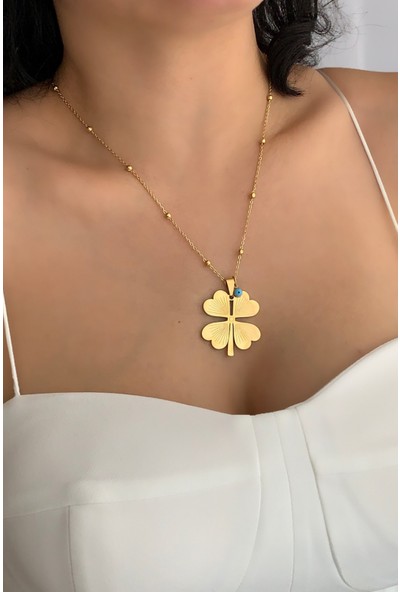 ÇLK Accessories Çelik Topçuk Zincir Büyük Yonca Çelik Kolye TRKOLYE5850 YB37503