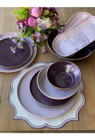 Rossev Yemek Takımı Mor Mermer Desen 27 Parça 6 Kişilik Rossev Yemek Takımı Mor Mermer Desen 27 Parça 6 Kişilik