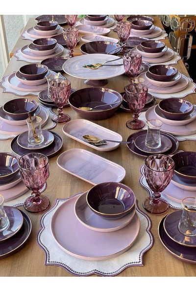 Rossev Yemek Takımı Mor Mermer Desen 122 Parça 12 Kişilik Rossev Yemek Takımı Mor Mermer Desen 122 Parça 12 Kişilik