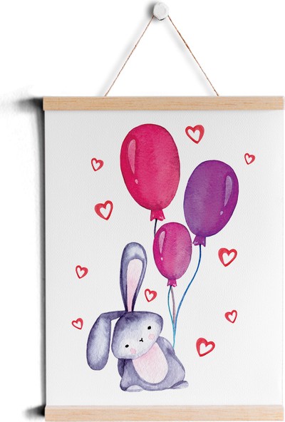 Carettart Sulu Boya Tavşancık Balonlar ve Kalpler Pu Deri Çocuk Odası Duvar Tablosu Carettart Sulu Boya Tavşancık Balonlar ve Kalpler Pu Deri Çocuk Odası Duvar Tablosu