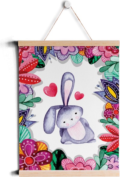 Carettart Sulu Boya Çiçekler ve Tavşancık Pu Deri Çocuk Odası Duvar Tablosu Carettart Sulu Boya Çiçekler ve Tavşancık Pu Deri Çocuk Odası Duvar Tablosu