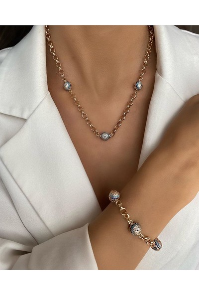 Eda Zirkon Taş Detaylı Nazar Boncuklu Set Eda Zirkon Taş Detaylı Nazar Boncuklu Set