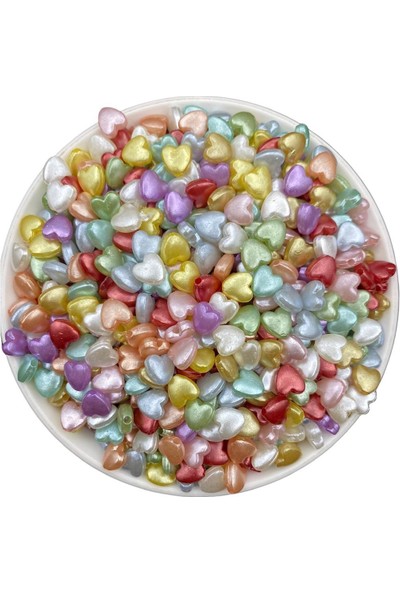 Hedef Bijuteri 8mm Karışık Pastel Renk Renk Kalp Inci Bocuk,takı Yapım Boncuğu (25 Gr, ~150 Adet)