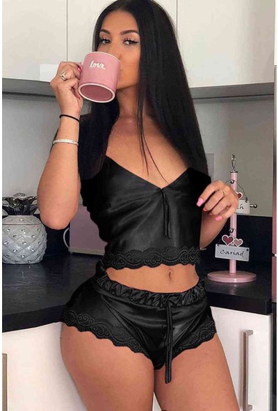 Blvck Dantelli Şortlu Pijama Takım Siyah