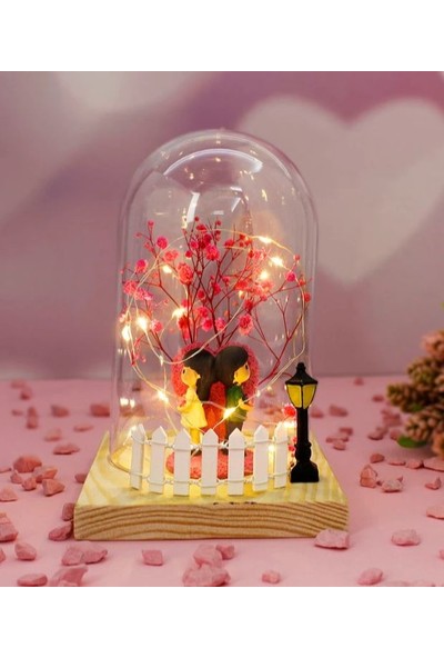 Bilmel Sevgiliye Hediyelik Işıklı Cam Fanus Içinde Sırt Sırta Mutlu Çiftler Sevgililer Günü