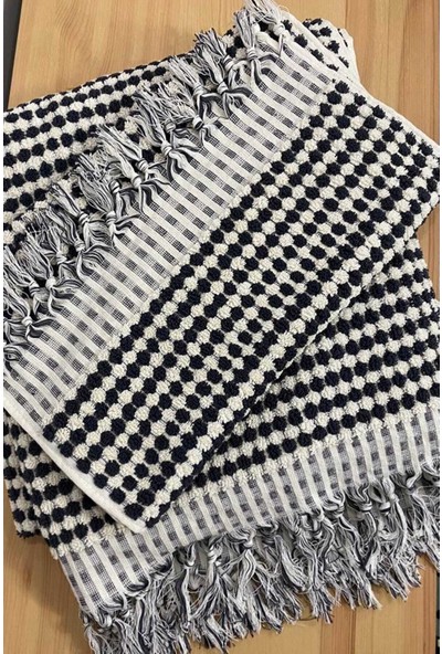 Buldan El Dokuma Siyah Beyaz Nohut Desen Banyo Havlusu 85X185 cm ve Yüz Havlusu 45X100
