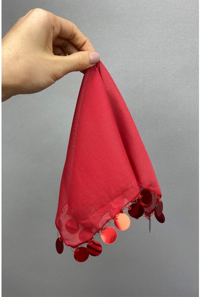 Hayalperest Boncuk Gold Pul Işlemeli Lüx Halay Mendili 5 Adet Kırmızı