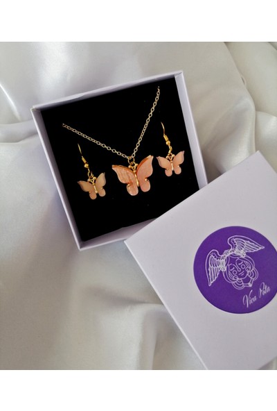 Vica Pota Butterfly Takı Seti (Turuncu)