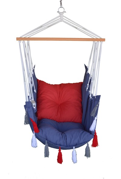 Keyif Sepeti Sandalye Salıncak Yeni Püsküllü Indigo (Kırmızı Minderli ) Keyif Sepeti Sandalye Salıncak Yeni Püsküllü Indigo (Kırmızı Minderli )