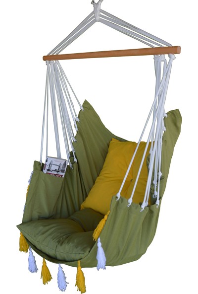 Keyif Sepeti Sandalye Salıncak Yeni Püsküllü Indigo (Kırmızı Minderli )