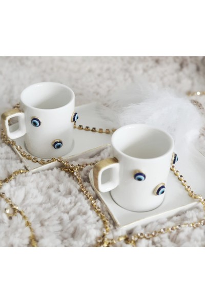 Polimer Kil Ikili Nazar Boncuklu Fincan Takımı