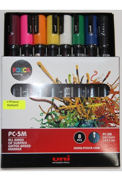 Uni Posca Pc-5m Su Bazlı Boyama Markörü Seti Ana Renkler 8 Renk 1.8-2.5 mm Uni Posca Pc-5m Su Bazlı Boyama Markörü Seti Ana Renkler 8 Renk 1.8-2.5 mm