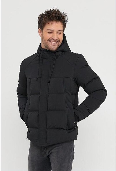 Papyon Erkek Siyah Dar Kalıp Su Geçirmez Mont