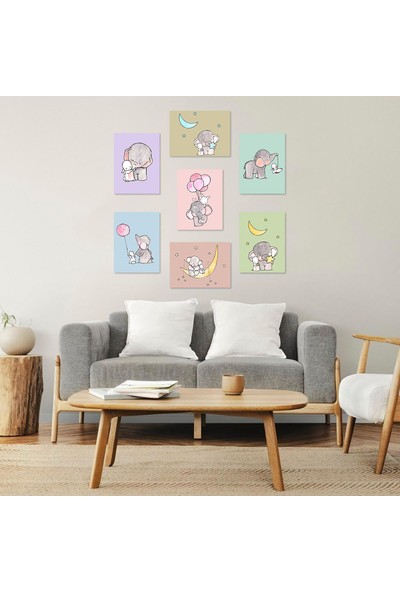 Kitap Şeyleri 7 Parça Tavşan ve Fil Temalı Renkli Mdf Tablo 15X20 Kitap Şeyleri 7 Parça Tavşan ve Fil Temalı Renkli Mdf Tablo 15X20
