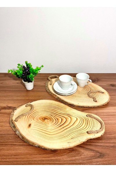 2'li Doğal Kütük Sunum Tepsisi