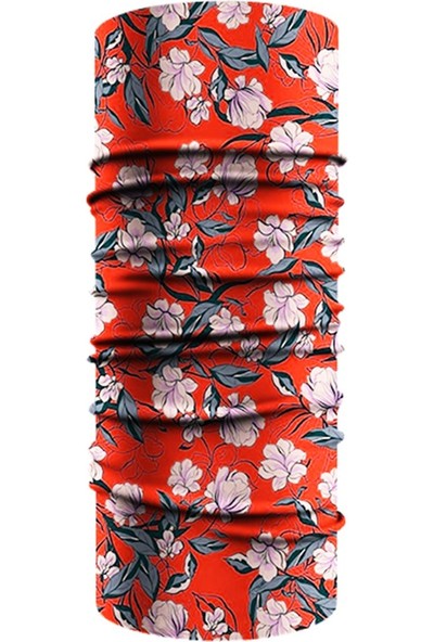 E-Taktik Kırmızı Gelincik Desenli Çok Fonksiyonlu Buff Bandana Boyunluk