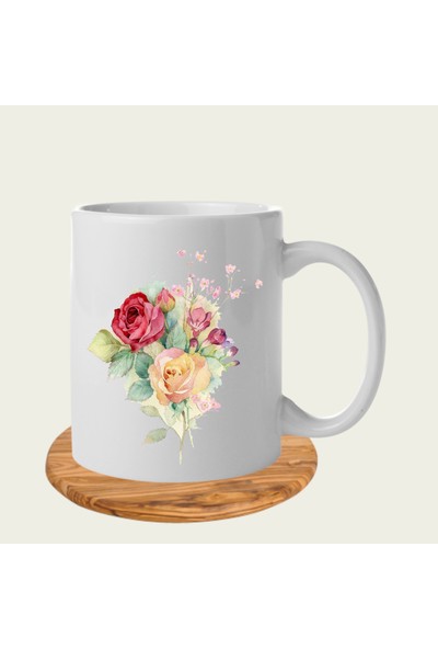 Burak Baskı Tasarım Renkli Güller Tasarımlı Baskılı Hediyelik Kupa Bardak