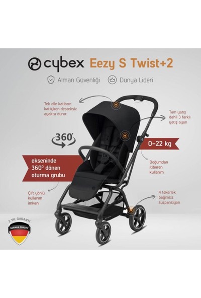 Cybex Eezy S Twist+2 (360 Derece) Bebek Arabası - Deep Black Cybex Eezy S Twist+2 (360 Derece) Bebek Arabası - Deep Black