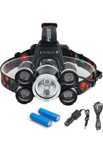 Sge Şarjlı 5 LED 18000 Lümen Zoom Özellikli Kafa Feneri Lambası