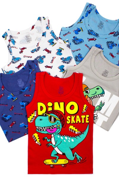 Biyokids Erkek Çocuk Atlet 5 Li Paket Karışık Renk Dinozor Baskılı BYO2601