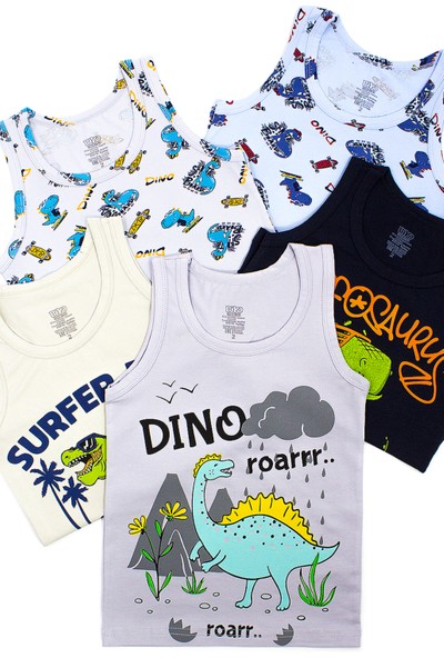 Biyokids Erkek Çocuk Atlet 5 Li Paket Karışık Renk Dinozor Baskılı BYO2605