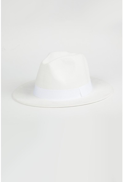 Süet Beyaz Fötr Şapka