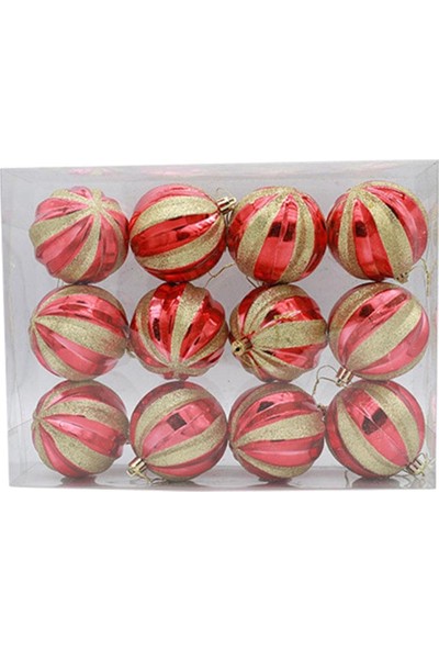 12 Adet Noel Top Süsler Glitter Ball Shop Ev Partisi Süslemeleri Kırmızı