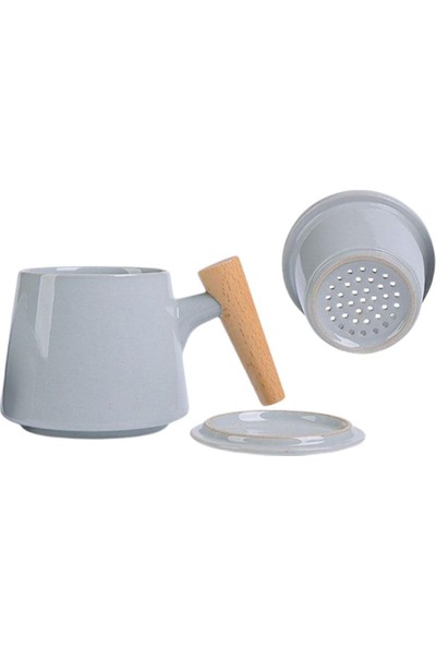 Çay Bardağı Kapaklı ve Saplı Filtre ile Kullanım Kolu Otel Ev Ahşap Saplı Gri Için Yeniden Kullanılabilir Drinkware