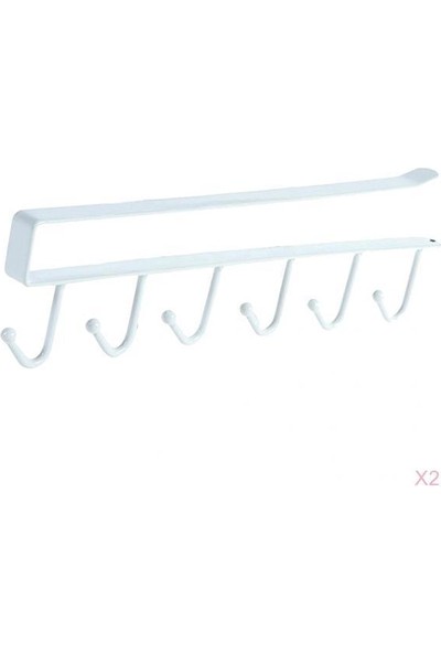 2 Adet Beyaz 6 Kanca Mutfak Monte Kabine Raf Raf Tutucu Asılı Bardaklar