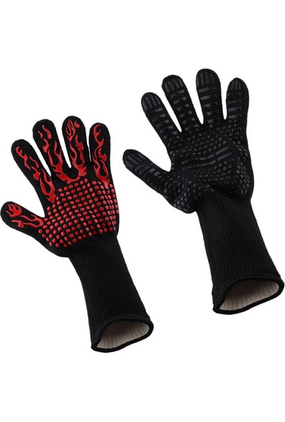 2 Adet Barbekü Yangına Dayanıklı Izgara Eldivenleri 800 ° C Isıya Dayanıklı Kırmızı Alev ve Siyah 2 Adet Barbekü Yangına Dayanıklı Izgara Eldivenleri 800 ° C Isıya Dayanıklı Kırmızı Alev ve Siyah