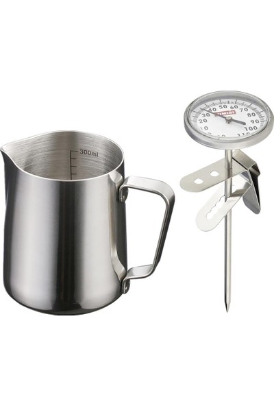 350 ml Paslanmaz Kahve Latte Süt Köpük Köpük Kabı Sürahi + Termometre 350 ml Paslanmaz Kahve Latte Süt Köpük Köpük Kabı Sürahi + Termometre