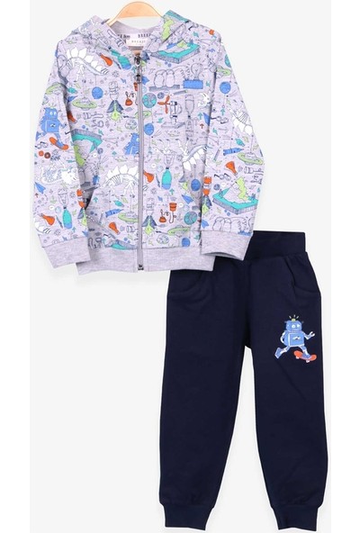 Erkek Çocuk Eşofman Takımı Bilim Temalı Koyu Gri Melanj Soft Giyim (1.5-3 Yaş)