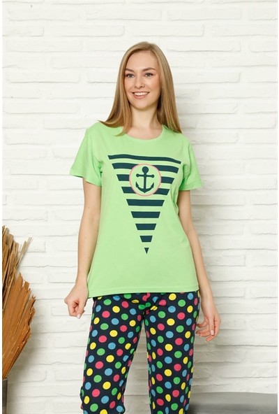 Kadın Pijama Takımı %100 Pamuk Penye Kısa Kol MA3443