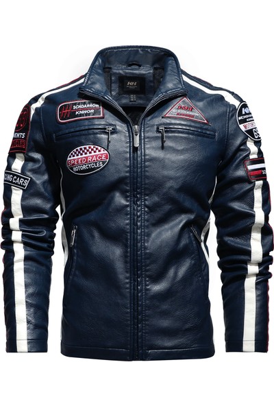 Nuvamoda Koyu Mavi Motosiklet Ceketi (Yurt Dışından) Nuvamoda Koyu Mavi Motosiklet Ceketi (Yurt Dışından)