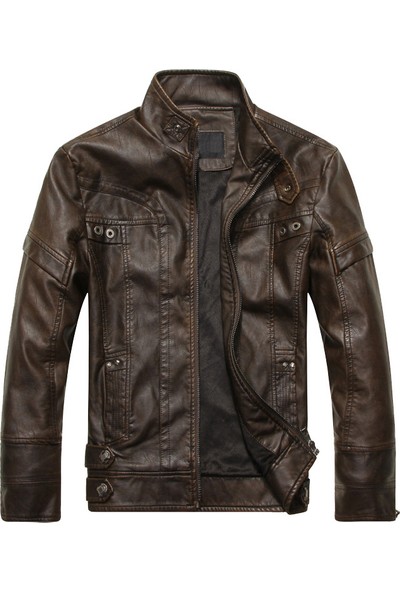 Nuvamoda Kahverengi Motosiklet Ceketi (Yurt Dışından)