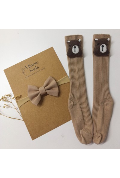Minnie Kids Minniekids Ayıcıklı Çorap ve Fiyonk Toka Seti