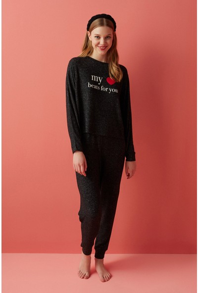 Penti Siyah Heartbeat Pijama Takımı