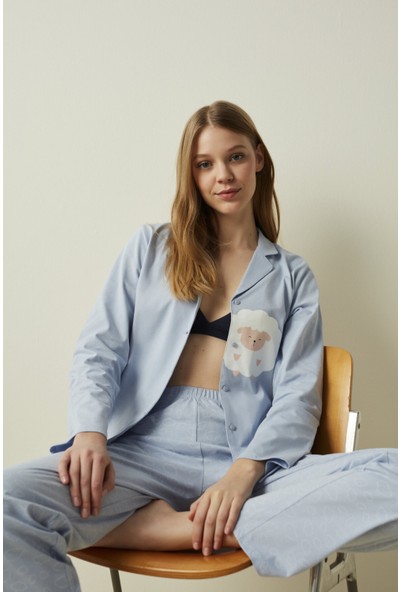 Penti A.mavi Dreamy Sheep Gömlek Pantolon Pijama Takımı