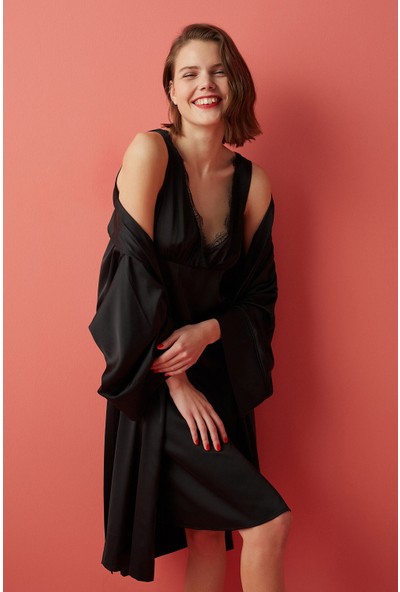 Penti Siyah Into The Night Saten Sabahlık