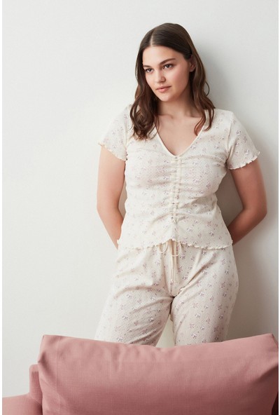 Penti Ekru Ditsy Pointel Pijama Takımı Penti Ekru Ditsy Pointel Pijama Takımı