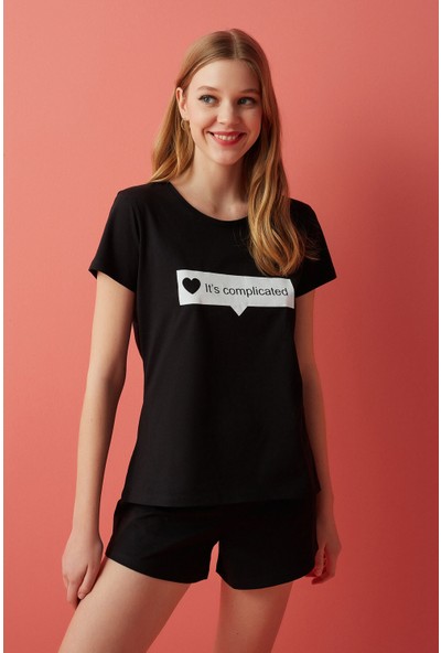 Penti Siyah Base Complicated Şort Pijama Takımı