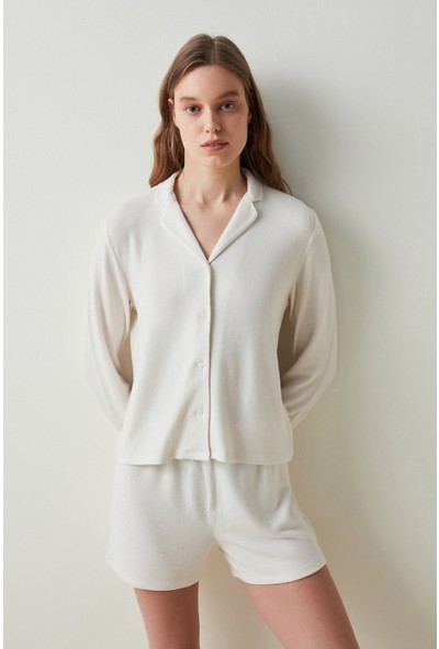 Penti Ekru Creme Gömlek Pijama Takımı Penti Ekru Creme Gömlek Pijama Takımı