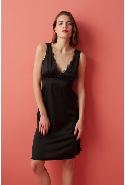 Penti Siyah Into The Night Satin Elbise