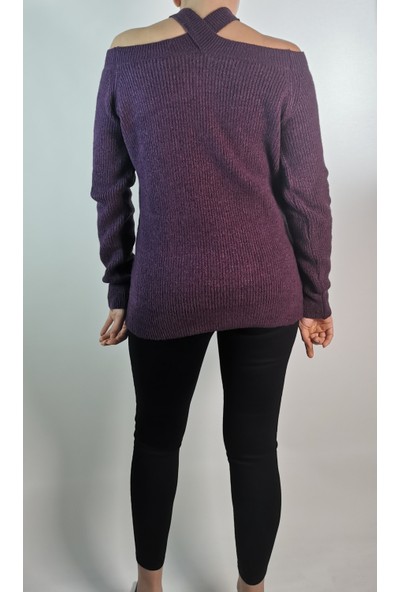 Lacivert Butik Omuz Detaylı Gri Kazak