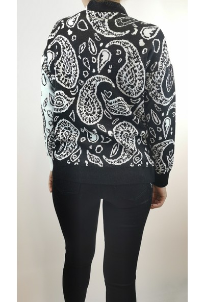 Lacivert Butik Desenli Oversize Düğmeli Hırka