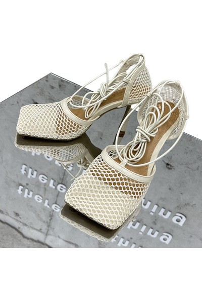 Shenzhen Xin Xin Örgü Sandalet Pompalar Kadın Kare Ayak Bağcıklı Çapraz Bağlı Içi Boş Elbise Ayakkabı (Yurt Dışından)