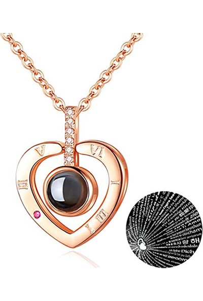 Chavin 100 Dilde Seni Seviyorum Rose Love Kalp Kolye ER05RS Chavin 100 Dilde Seni Seviyorum Rose Love Kalp Kolye ER05RS