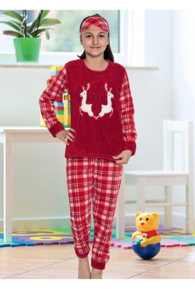 Rapapa Kız Çocuk Welsoft Polar Pijama Takımı Kırmızı 8092-K