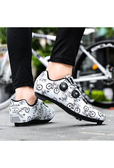 QF Camel Otoyol Kilit Beyaz Siyah Bisiklet Ayakkabı (Yurt Dışından)